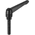 uxcell M12 x 60mm Handle Adjustable Clamping Lever Thread Push Button Ratchet Male Threaded Stud ...