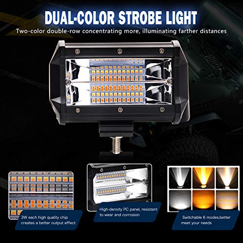 LED Light Bar 5 inch Dual Color Strobe Lights Led Pods Amber Off-Road ...