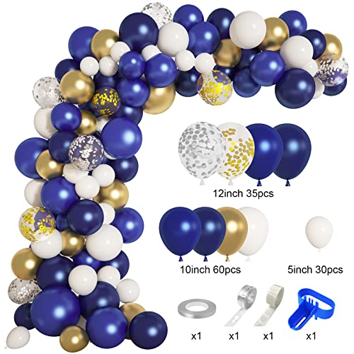 Navy Blue Gold Balloon Garland Arch Kit, 129Pcs Royal Blue Gold White Latex Balloons Silver ...