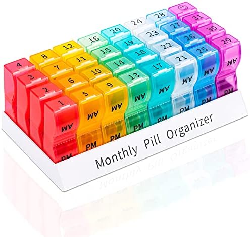 Monthly Pill Organizer 2 Times a Day - AM PM Month Pill Box with 32 ...