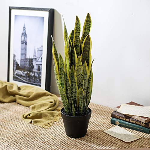 QL DESIGN Artificial Snake Plant 26 inches Fake Sansevieria Artificial ...