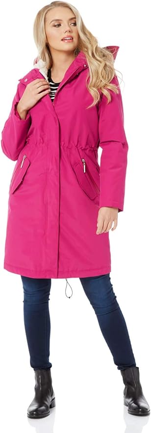 Roman Originals Women Waterproof Fur Lined Hood Knee Length Jacket Coat ...