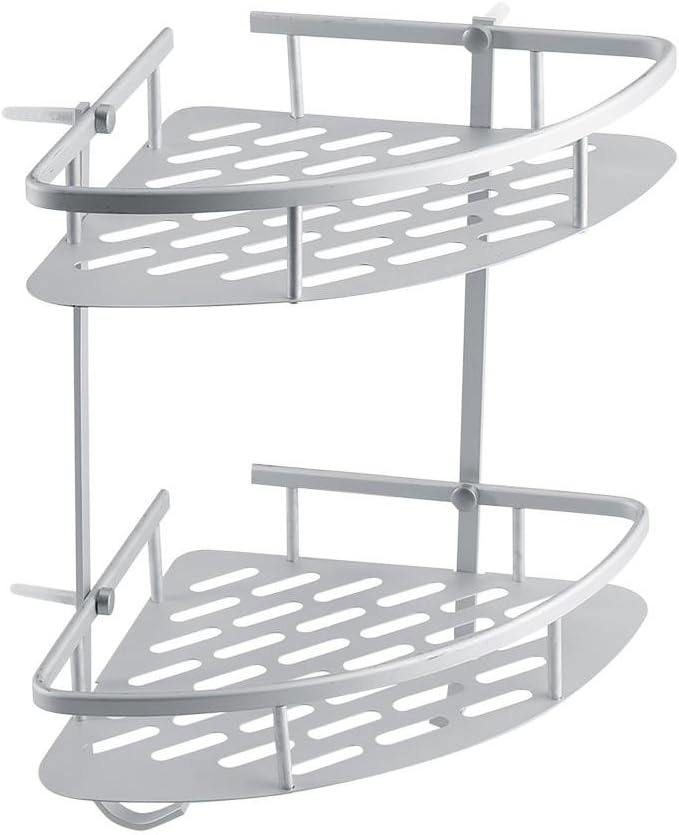 Yosoo Bathroom Rust-Proof Aluminium 2 Tier Shower Corner Shelf with ...