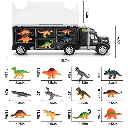 Dinosaur Truck Carrier – Dinosaurs Playset with 12 Toy Dinosaurs and ...