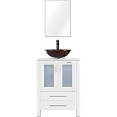 eclife 24" Bathroom Vanity Sink Combo W/Overflow White Drop In Ceramic Sink Top & Black MDF ...