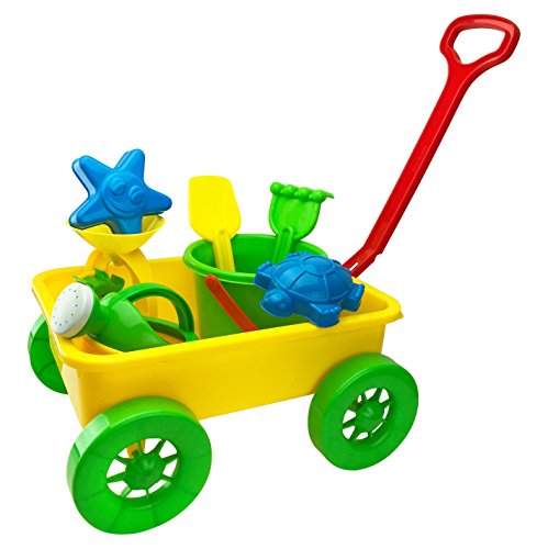 Beach Wagon Toy Set for Kids with Sand Wheel, Bucket, Shovel, Rake ...