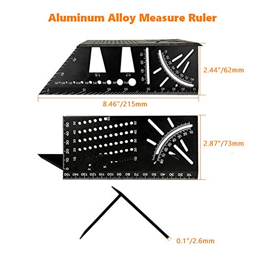 Aluminum Alloy Measure Ruler, 45/90 Degree Multi Angle Measuring Ruler ...