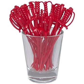 Amazon.com | Sword Cocktail Picks - Red Plastic Skewers For Garnishes ...