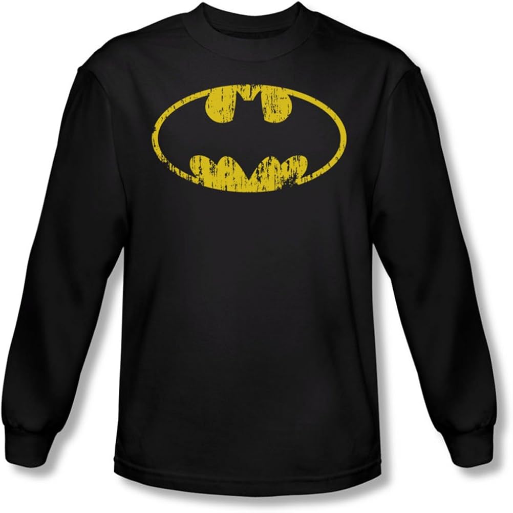 Batman - Mens Classic Logo Distressed Long Sleeve Shirt In Black ...
