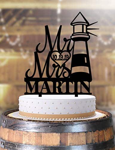Amazon.com: Lighthouse Nautical Beach Coastal Wedding Cake Topper ...