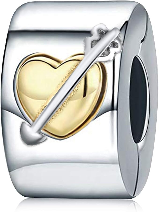 925 Sterling Silver Love Heart Clip Charm Stopper Charm Lock Charm ...