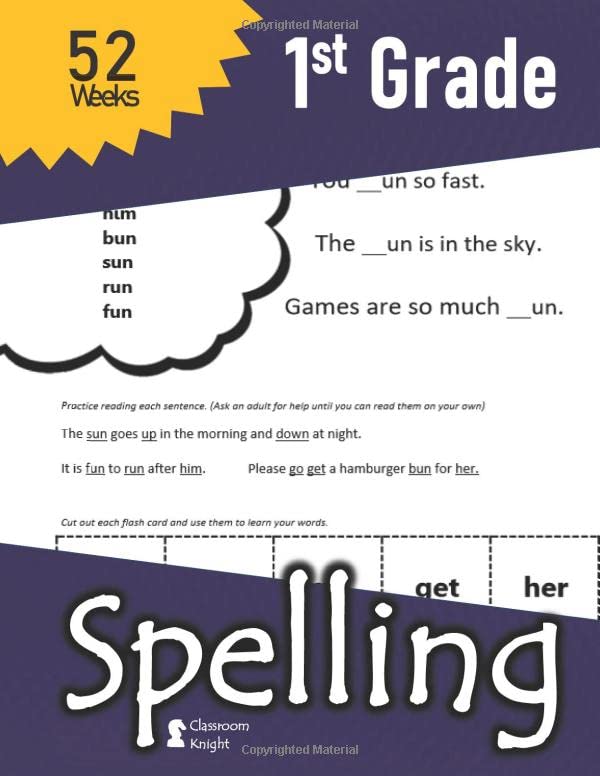1st Grade Spelling: 52 Weeks of Spelling - Vocabulary Sentences (with ...