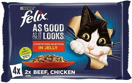 Purina Felix Beef & Chicken Wet Cat Food Pouch, 85G (4 Sachets) price ...
