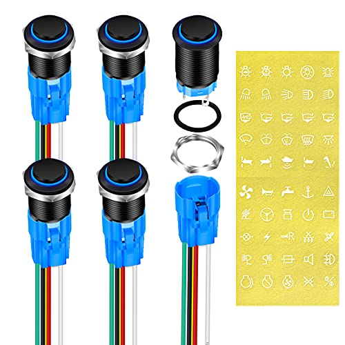 DaierTek Latching Push Button Switch 12V Pushbutton Switch Blue LED 12 ...