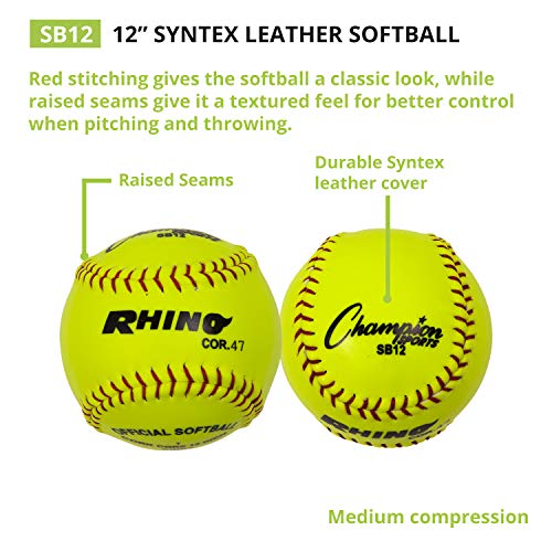 Champion Sports 12" Syntex Leather Cover Softballs - Cork Core - Medium ...
