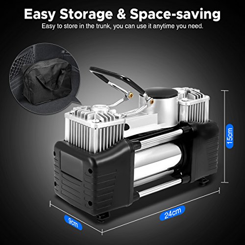 AUDEW Portable Air Compressor Pump, 150PSI Heavy Duty Double Cylinder ...