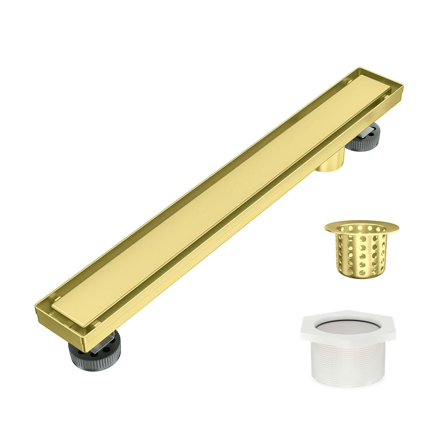 Dilvii 24 Inch Offset Linear Shower Drain Brushed Gold, Stainless Steel ...
