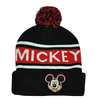 Mickey Mouse Disney Character Adult Black Winter Knit Cuffed with Pom ...