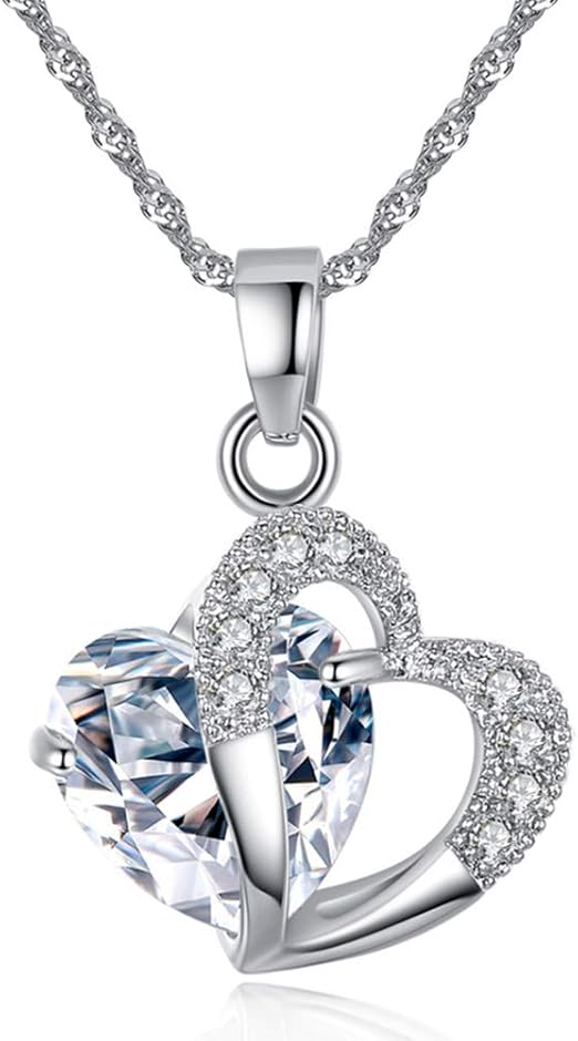 Collier pour femme avec pendentif en forme de cœur en zircon brillant ...