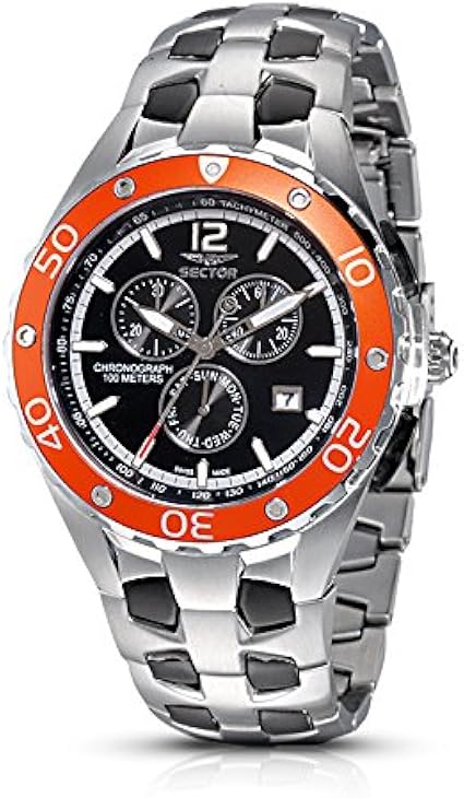 Sector 340 Series Watch Chronograph with Black Dial, Orange Bezel and ...