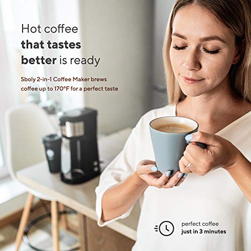 Sboly Single Serve Coffee Maker Machine with Thermal Mug, Compatible with K Cup Pod and Ground ...
