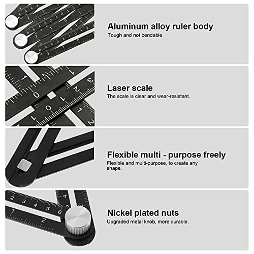 WMLBK Multi Angle Measuring Ruler 12 Fold,Aluminum Alloy Angles Ruler ...