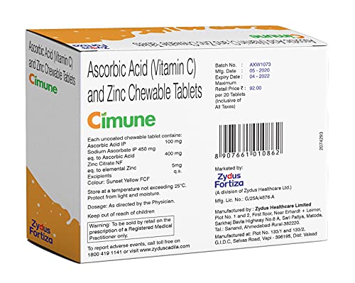 Cimune Vitamin C and Zinc, Chewable Tablets, Tasty Orange Flavour ...