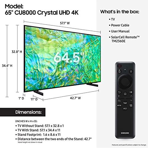 SAMSUNG 65-Inch Class Crystal UHD 4K CU8000 Series PurColor,Object Tracking Sound Lite, Q ...