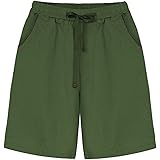 Fuwenni Women's Casual Elastic Waist Comfy Curling Knee Length Bermuda Shorts with Drawstring ...