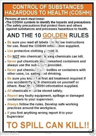 COSHH TEN GOLDEN RULES LAMINATED A3 WORKPLACE POSTER OFFICE SHOP ...