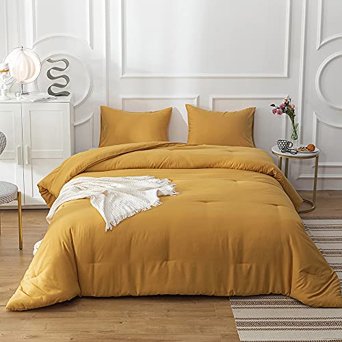 Luxlovery Mustard Yellow Comforter Set Queen Dark Yellow Bedding ...
