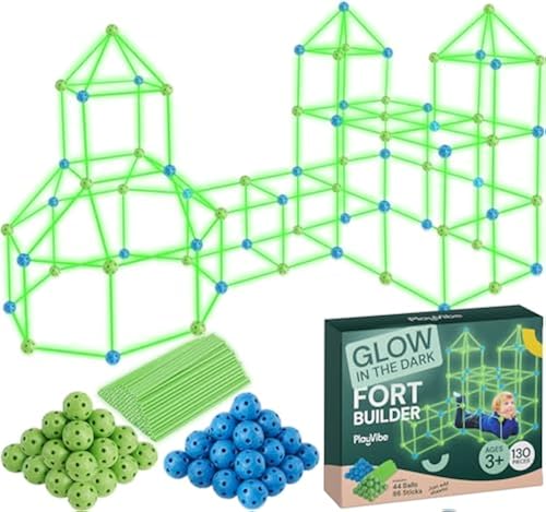 PLAYVIBE 130 PCS Glow in The Dark Kids Fort Building Kit – Air Forts ...