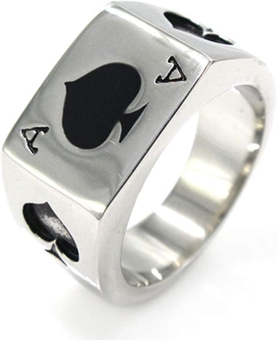Black Spade Ace Ring for Men, Stainless Steel Vintage Fashion Silver ...