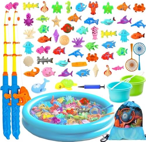63Pcs Fishing Pool Toys Set,Water Table Bathtub Toy with Inflatable ...