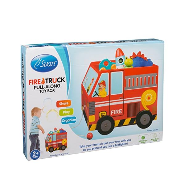 Wooden Pull Along Toy Box - Solid Wood Wagon Fire Truck (12X16X13 ...