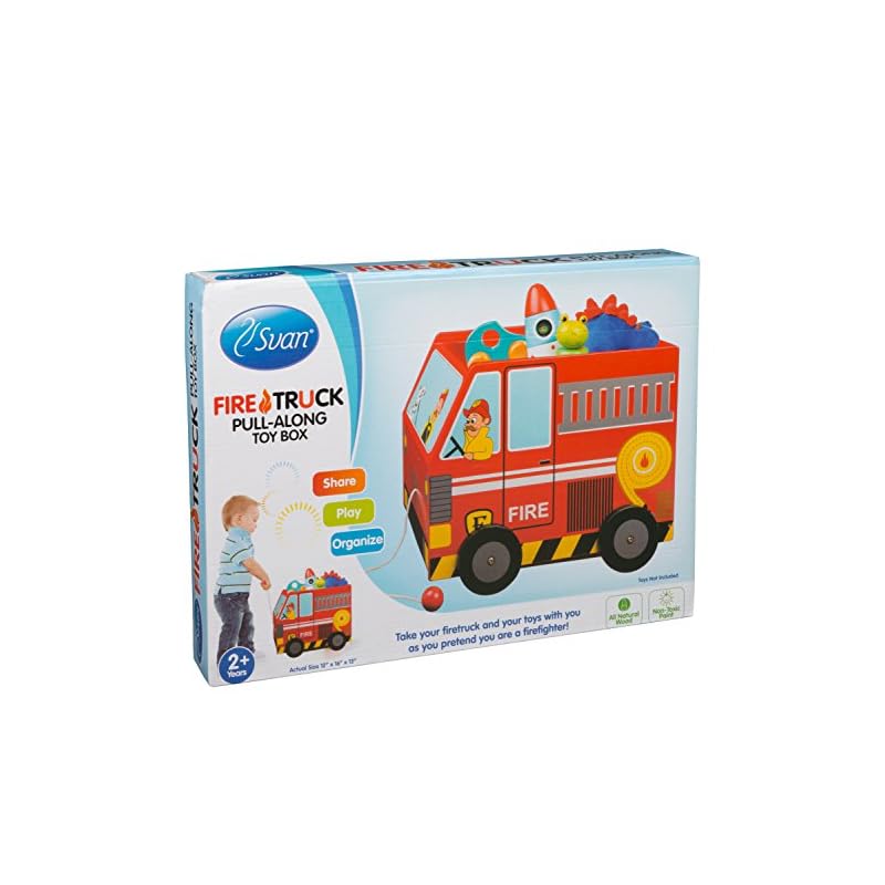 Wooden Pull Along Toy Box - Solid Wood Wagon Fire Truck (12X16X13 ...