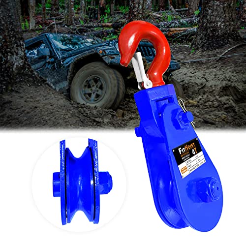 FITHOIST 4Tons(8800lbs) Snatch Block with Hook | 4 1/2" Sheave for 1/2 ...