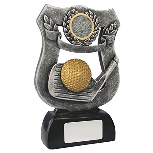 Personalised 14cm Antique Silver Resin 3D Golf Shield Trophy Award ...