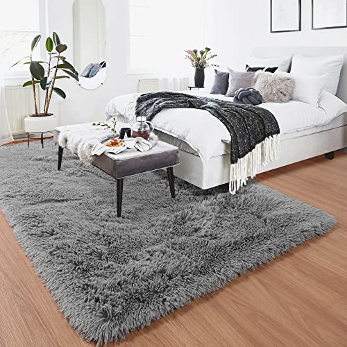 RUGTUDER Grey Soft Area Rug for Bedroom,5x8,Fluffy Rugs,Shag Carpet for ...