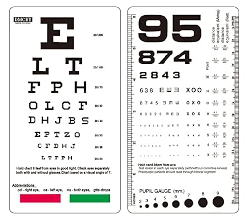 Snellen and Rosenbaum Pocket Eye Chart for Eye Exams, Double-Sided ...