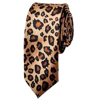 TopTie Unisex Leopard Spotted Slim Tan & Black Skinny 2 Inch Necktie ...