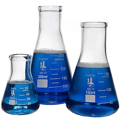 Glass Erlenmeyer Flask Set - 3 Sizes - 50, 150 and 250ml, Karter ...