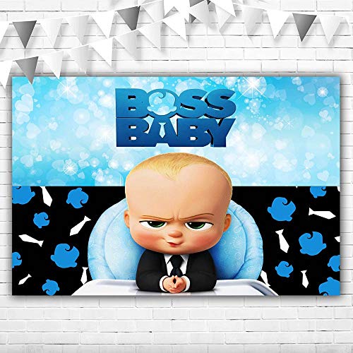 Buy Happy 1st Birthday Light Skin Boss Baby Backdrop 5x3ft Blue Bokeh ...