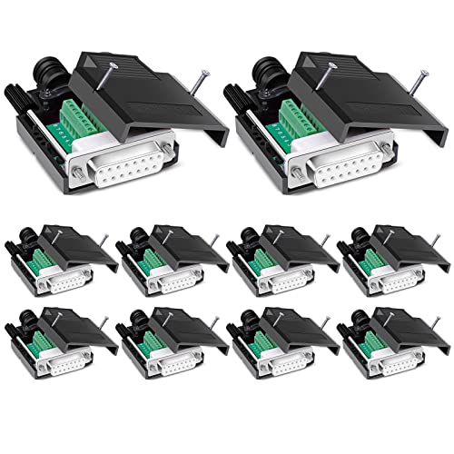ANMBEST 10PCS DB15 Solderless Connector, RS232 D-SUB Serial to 15-pin Port 16mm Thinner Terminal ...
