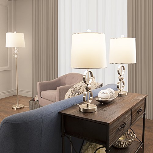 Table Lamps and Floor Lamp Set of 3, Modern Brushed Steel (3 LED Bulbs ...