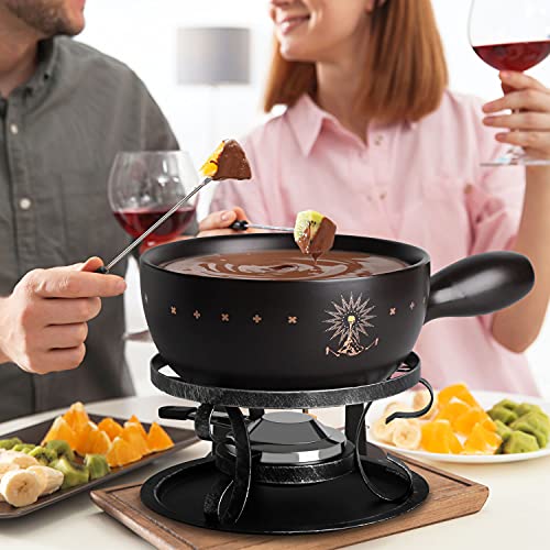 Artestia 2.11-Quart Ceramic Fondue Pot Set Cheese Chocolate Melting Pot ...