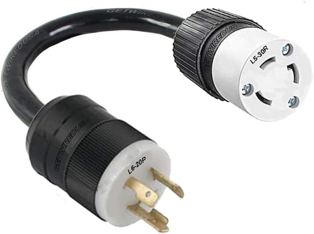 L6-20P 3-Pin Male 220/250V Plug To L5-30R 110/125V 3-Prong Female ...