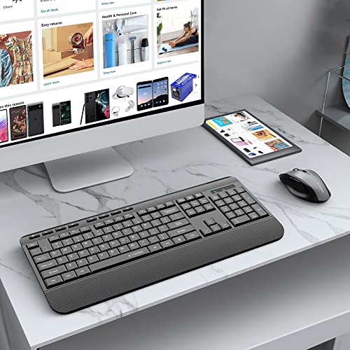 Wireless Keyboard and Mouse Combo, E-YOOSO 2.4G Full-Sized Ergonomic Keyboard Mouse Combo with ...