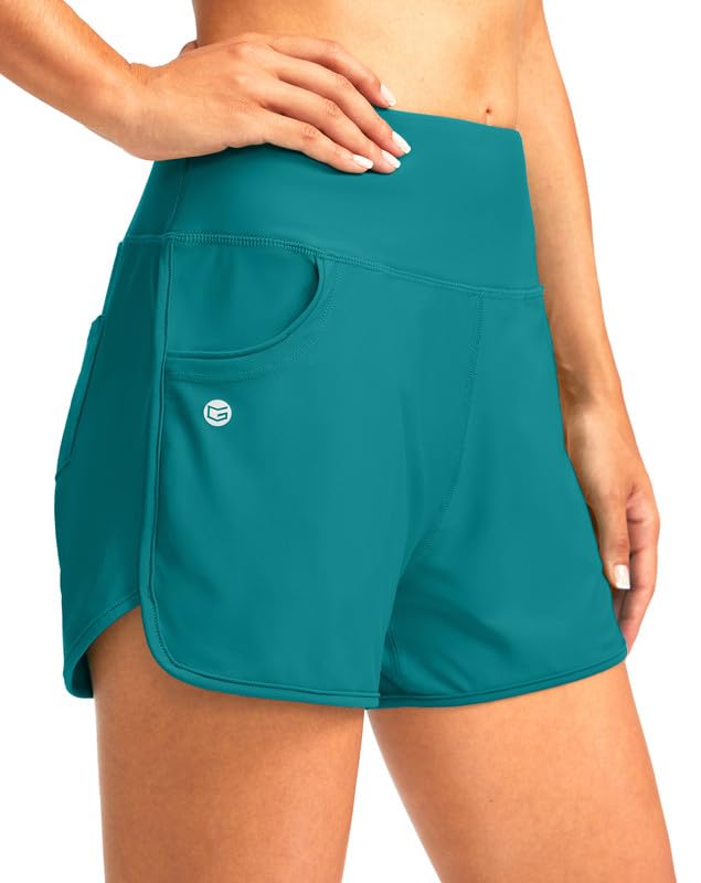 Women's 3" High Waisted Swim Board Shorts with Pockets Quick Dry ...