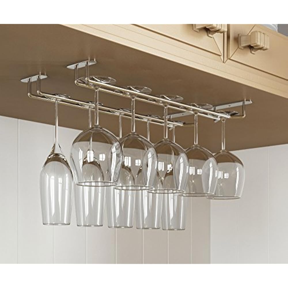 Stemware Racks Wine Glass Hanger Under Cabinet Storage Chrome Finish 17 ...